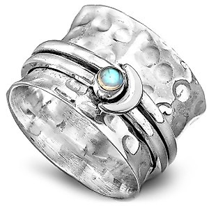 Boho-Magic Spinner Moonstone Moon Ring for Women 925 Sterling Silver Fidget Wide Band (7)