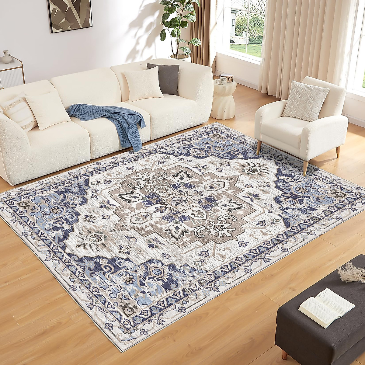 OMERAI Area Rug, 8x10, Purple, Vintage Design, Washable Rugs with Non Slip for Living Room Bedroom