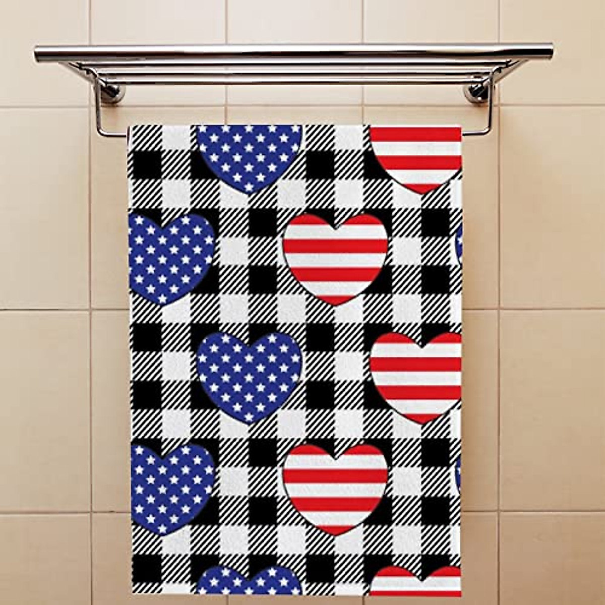 BVOGOS Bath Hand Kitchen Towels Love America Heart Washcloth 2 Pack Absorbent Patriotic Independence Day 4th July Towel