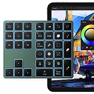 Dlinda Bluetooth Procreate Keyboard for iPad, Procreate Accessories for iPad with 7 Colors Backlit & 34 Shortcut Keys, Rechargeable Procreate Keypad for iPad and Graphic Tablets Drawing - Green