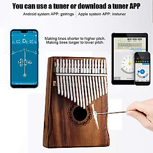 MSDance 17 Keys Kalimba Thumb Piano, Solid Koa Wood Professional Thumb Piano with Waterproof Protective Box,Kalimba stand and Study Instruction,Gift for Beginners Professional (Hand-rest Curve)