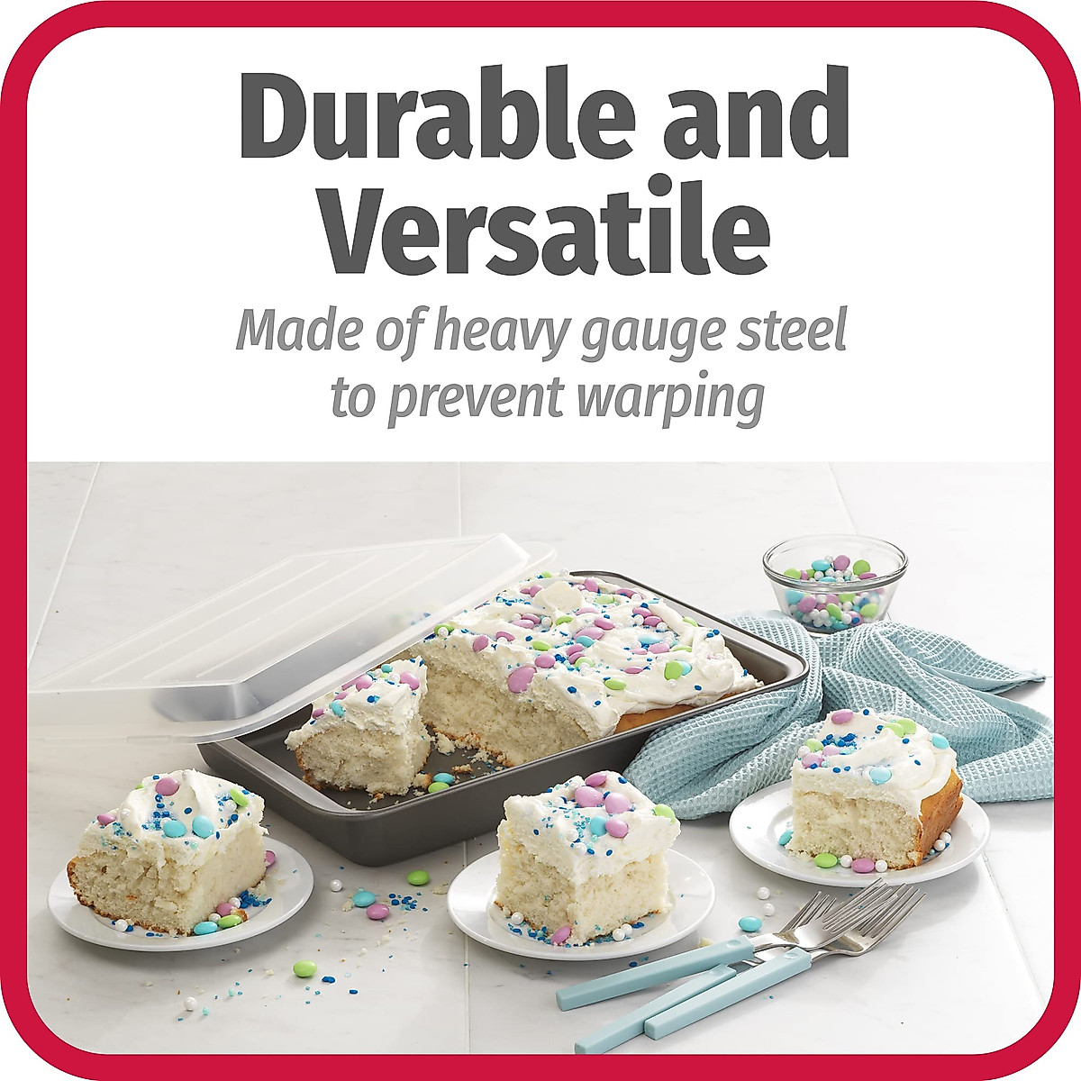 GoodCook Set of 2 Nonstick Steel 13" x 9" Cake Baking Pans with Covers, Gray