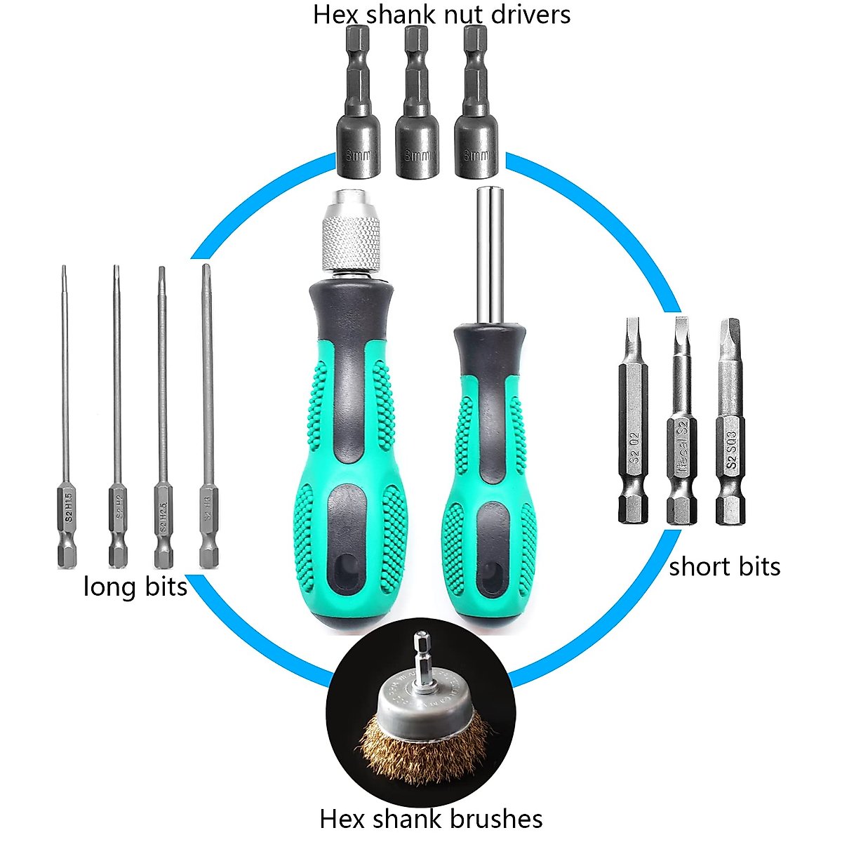 1/4 Hex Screwdriver Bit Holder Handle 2PCS, SKZIRI Hex Screwdriver Bit Handle Holder Set with 1 Quick Change Handle and 1 Magnetic Screwdriver Bit Holder Handle