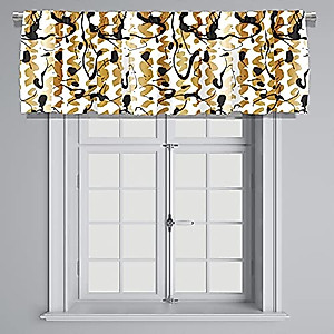 Healbrighting Blackout Texture Spray Paint on White Ink Rod Pocket Short Window Curtain Valance for Kitchen Bedroom Decor, 52" x 18", Gold and Black, 1 Panel