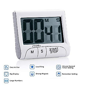 Digital Kitchen Timer/Cooking Timer,Count Down Count Up with ON/OFF Switch, Magnetic Back Big LCD Display, Loud Sounding Alarm,Retractable Stand