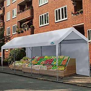 ADVANCE OUTDOOR Adjustable 10x20 ft Heavy Duty Carport Car Canopy Garage Shelter Boat Party Tent, Adjustable Heights from 9.5ft to 11.0ft, Removable Sidewalls and Doors, White