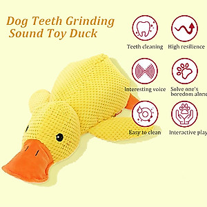 LBDOUNY Mellow Dog Calming Duck Dog Toy, Quacking Duck Toy, Yellow Plush Duck Dog Chew Toy,Interactive Play, Firm, Soft, Crinkly, for Small to Large Dogs (A)