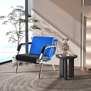 Waiting Room Chair with Armrest 1 Seat Blue Black PU Leather Office Furniture Guest Seating Lobby Conference Reception Chair Visitor Guest Sofa for Office Airport Clinic Hospital Bank Salon Barber