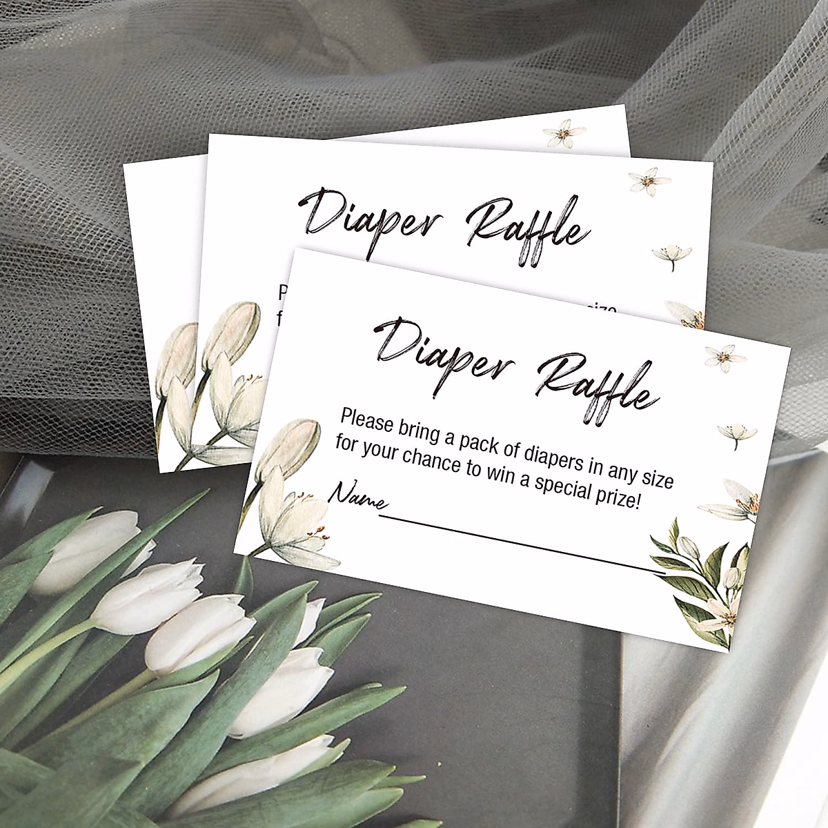 FARHTINANFX 50 Greenery Diaper Raffle Tickets for Girl or Boy Baby Shower Invitations, Baby Shower Games, with Name Line 3.5" x 2"