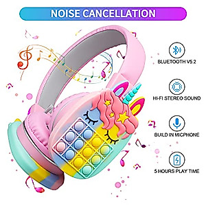 WESADN Bluetooth Headphones Wireless for Girls Women Men Fidget Bubbles Cute Wireless Gaming Headset Over Ear Build in Microphone for Smartphone Tablet PC, Pink