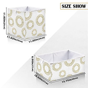 Abstract Gold Circle Collapsible Fabric Storage Cubes Bins with Handles Square Closet Organizer Waterproof Lining for Nursery Drawer Shelves Cabinet 11.02x11.02x11.02 Inches