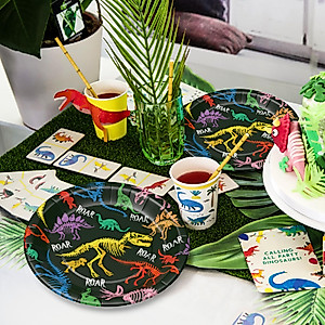 AFZMON Dinosaur Party Plates- 50 Pack 7’’ Disposable Three Rex Paper Cake Plates, Dinosaur World Themed Birthday Party Supplies Decorations Tableware for Kids Baby Shower