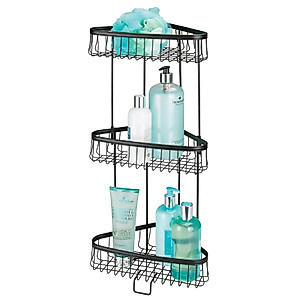 mDesign Metal Bathroom Shelf Unit - Freestanding Vertical Storage for Organizing and Storing Hand Towels, Body Lotion, Facial Tissues, Bath Salts - 3 Shelves, Hyde Collection - Matte Black