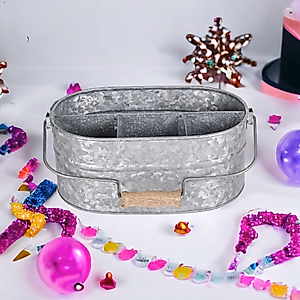 Alpha Living Home Utensil Caddy, Silverware Caddy Party, Silverware Caddy, Picnic Caddy, Flatware Caddy, Paper Plate Caddy, Galvanized Utensil Caddy, Utensil Caddy for Countertop 13.5 inch- Natural