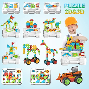 290PCS Building Toys, 3D STEM Learning Toys with Electric Creative Mosaic Drill Toys Set Building Blocks, DIY Educational Construction Engineering Screwdriver Tool Set Gift for Kids Boys Girls Aged 3+