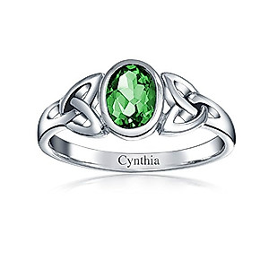 Bling Jewelry Celtic Simulated Green Emerald CZ Trinity Love Knot Triquetra Infinity Ring For Women Teen Thin Band Ring .925 Sterling Silver Custom Engrave