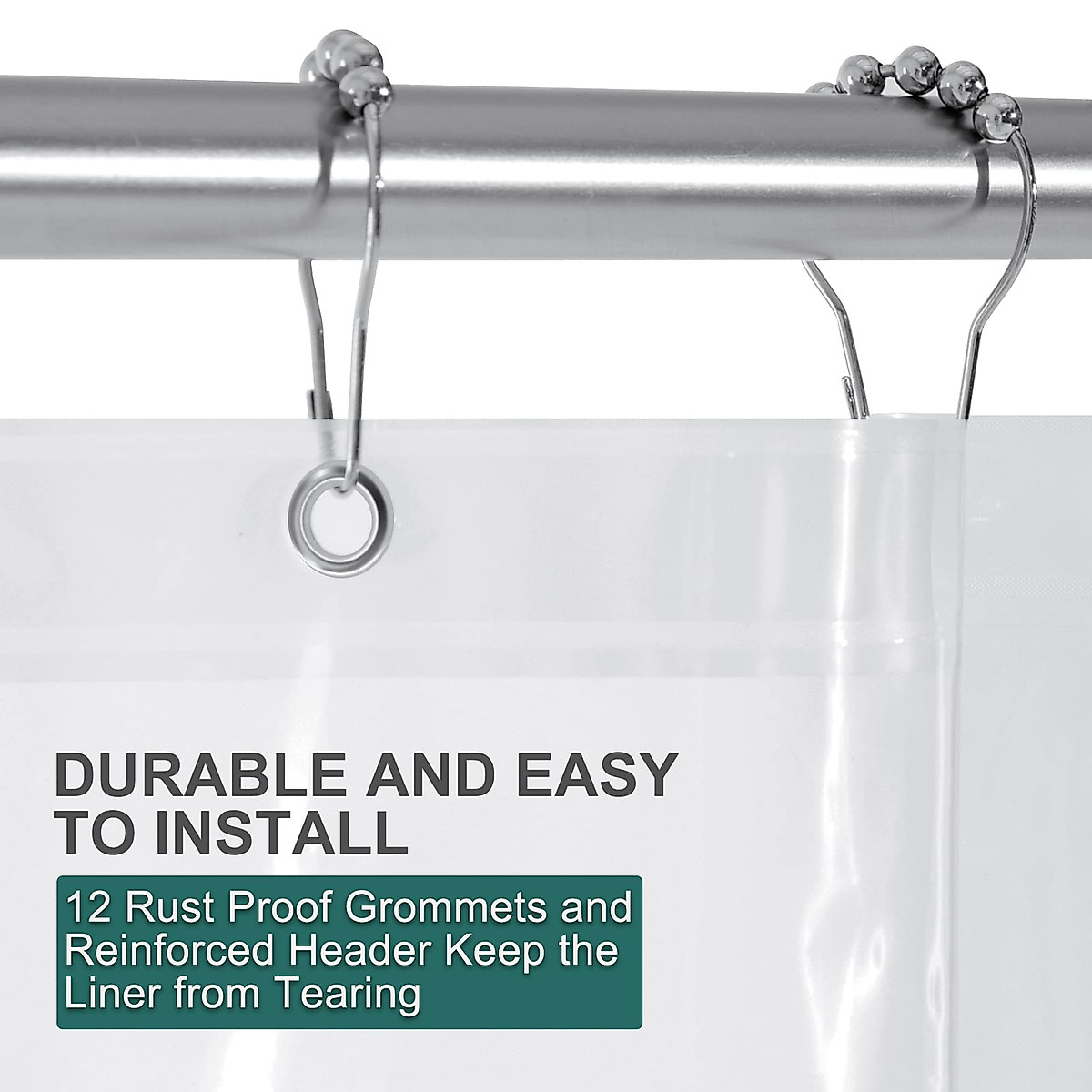 AmazerBath Plastic Shower Curtain Liner, 72 x 72 Inches EVA 8G Heavy Duty Clear Shower Curtain Liner, Waterproof Weighted Thick Bathroom Curtain with 3 Clear Weights and 12 Rustproof Grommet Holes