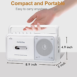 Gelielim Cassette Player Boombox, Portable AM/FM Radio Stereo, Cassette Tape Player Recorder with Big Speaker and Earphone Jack, Battery Operated or AC Powered Tape Recorder Cassette Player