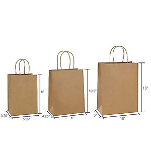 BagDream Kraft Paper Bags 5x3x8& 8x4.25x10& 10x5x13 25 Pcs Each, Gift Bags, Kraft Paper Gift Bags with Handles, Paper Shopping Bags, Retail Merchandise Bags, 100% Recyclable Paper Sack