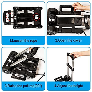 Folding Luggage Cart Portable Dolly Collapsible Hand Truck Lightweight Hand Cart Compact Utility Cart with Heavy Duty 4 Wheels Solid Construction Adjustable Handle for Moving, Travel and Shopping Use