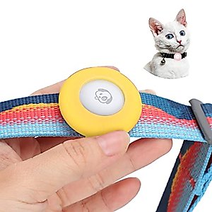 Airtag Dog Collar Holder Silicone Pet Collar Case for Apple Airtags, Anti-Lost Air Tag Holder Compatible with Small Wide Cat Dog Collars (Small:for cat Collar 0.4-0.6 inch, Yellow)