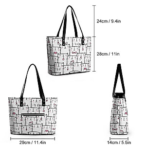 Womens Handbag Cats Doodles Pattern Leather Tote Bag Top Handle Satchel Bags For Lady
