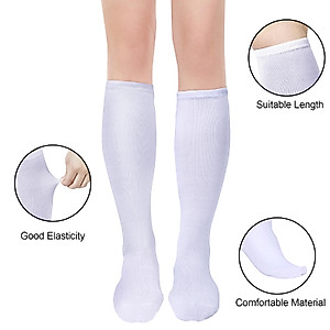 3 Pairs Womens Cotton Knee High Socks, Causal Soild Stripe Tube Knee Socks, White