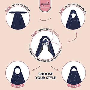Assabiroun Khimar Modest Dress for Muslim Women- One Piece Soft Fabric Headscarf –Long layered Khimar for Prayer and outings Hijab Niqab Face Veil- Arabia Islamic Prayer Dress Muslim Shawls Body Cover