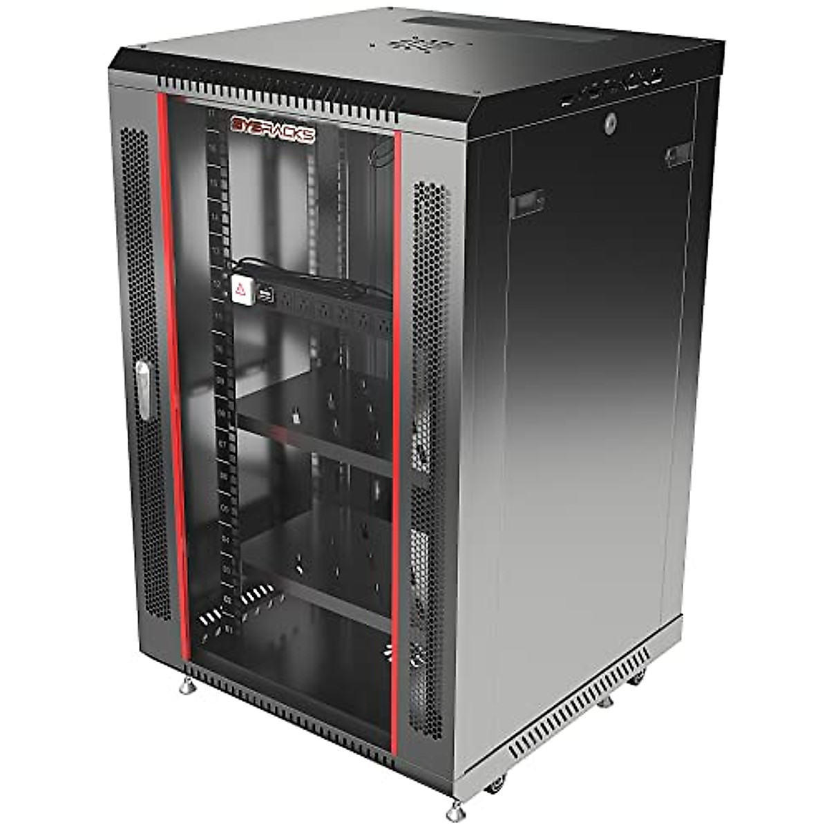 Server Rack - Wall Mount Network Enclosure - Locking Wall IT Cabinet - 19 Inch Rack Av Audio Video Rack Lockable Cabinet Network Rack - Powerbar - Shelf - Fan - Feet (22U (24" w x24 d x43 h))