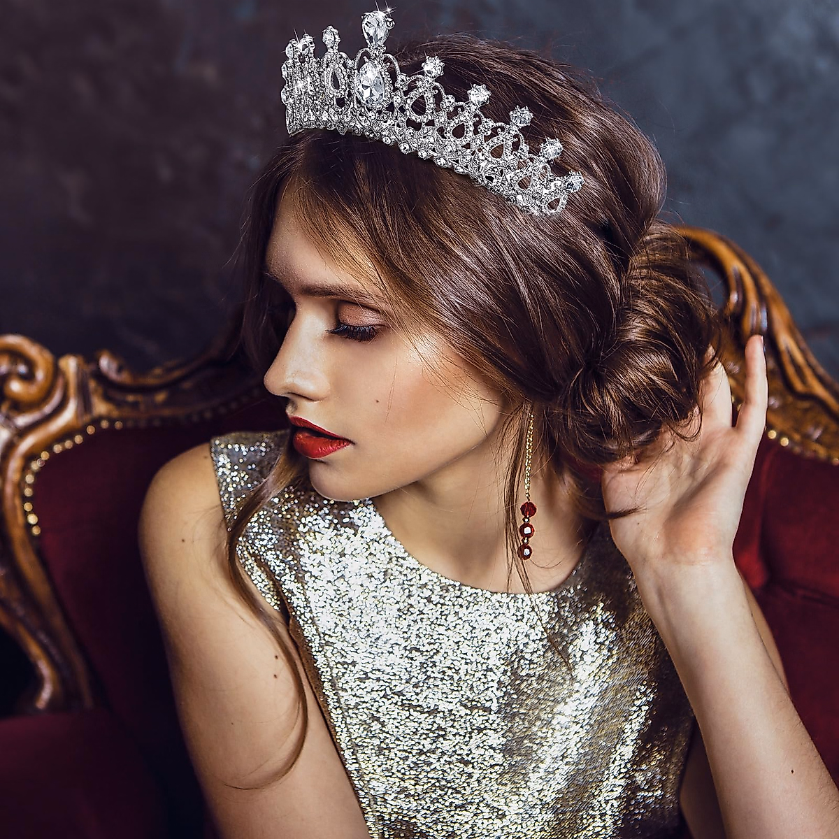 Loetere 12 Pcs Crystal Tiara and Princess Crown with Comb Crown Rhinestone Women Tiara Headpiece Queen Hair Accessories for Birthday Party Wedding Prom Halloween Cosplay Costume(Silver)