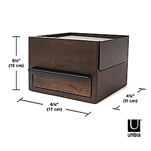 Umbra Mini Stowit Jewelry Box - Modern Keepsake Storage Organizer with Hidden Compartment Drawers for Ring, Bracelet, Watch, Necklace, Earrings, and Accessories,Black/Walnut