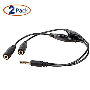 Conwork 2-Pack 3.5mm Stereo Male to Dual Female Audio Headphone/Headset Y Splitter Cable with Volume Control Switch