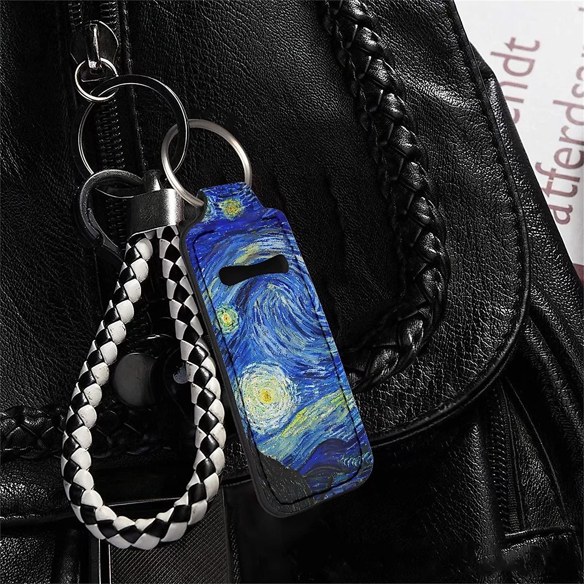 Xoenoiee Personalized Chapstick Holder Keychain Lip Gloss Lip Balm Holder Lipstick Carrier Lippy Clip Insulated Neoprene, 1 Pack, Van Gogh Starry Night Painting