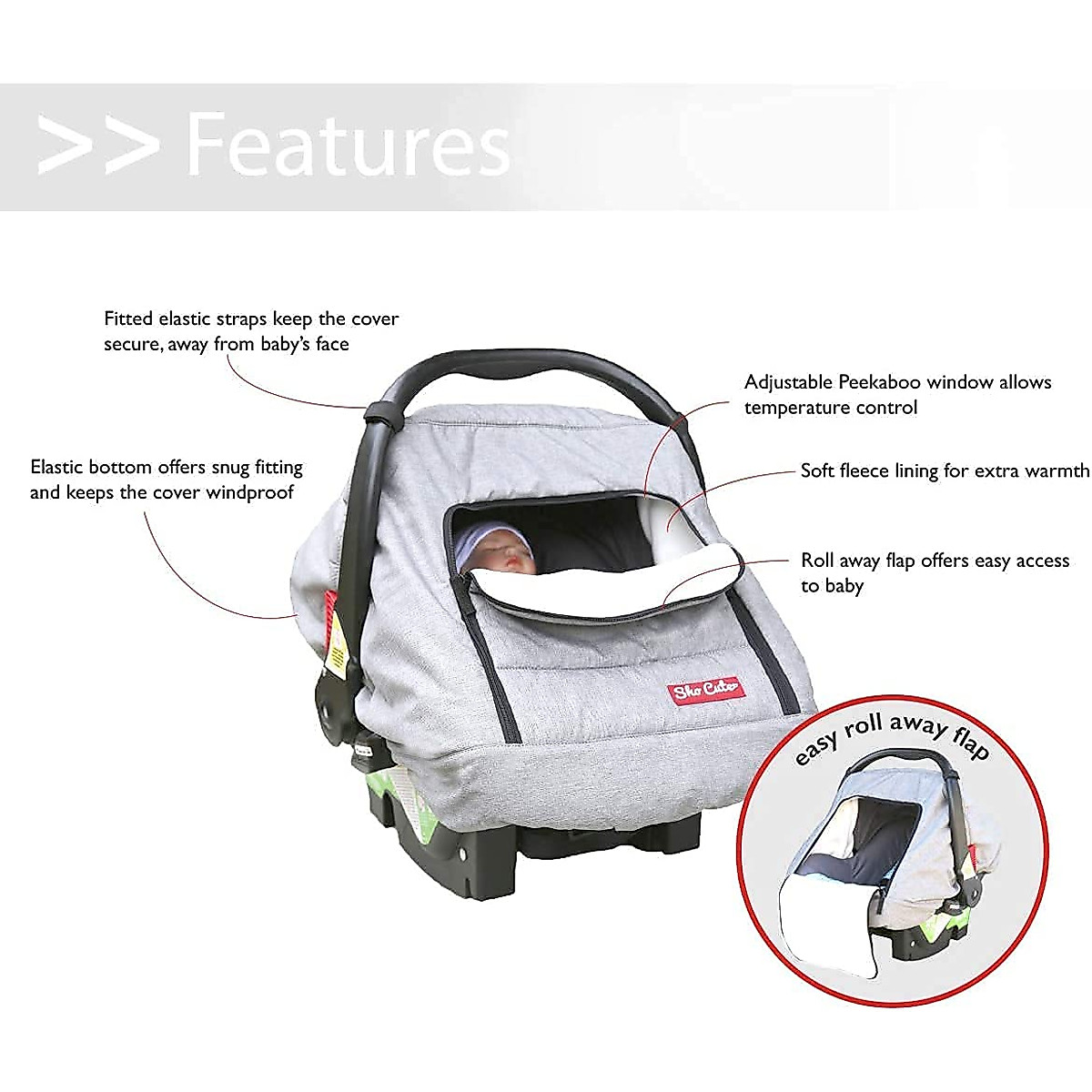 Sho Cute - Winter Baby Car Seat Cover for Boys Girls | Polar Fleece Newborn Cozy Carrier Covers I Warm Infant Carseat Canopy for Babies | Perfect for Cold Weather of Spring Fall and Winter | Soft Grey