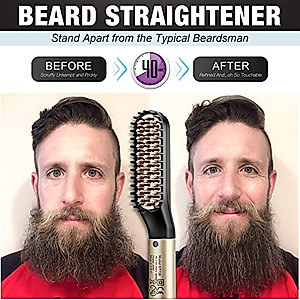 Beard Straightener Kit, Beard Growth Grooming Kit, Beard Straightener, Beard Growth Oil, Beard Wash Shampoo, Conditioner, Balm, Wax, Comb, Brush, Scissor, Bag, Gifts for Men Him Dad Boyfriend