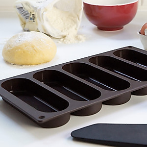 LURCH Germany Hot Dog Buns Mold | Silicone Non-stick Flexiform Baking Pan | 6-inch Hotdog shaped Bread, Rolls, Cake and Eclair Tray | BPA-Free