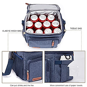 UMUFUKA Men's Double Compartment Lunch Bag, Insulated Lunch Cooler Tote 2 Roomy Large Reusable Water-resistant Lunch Box (Blue)