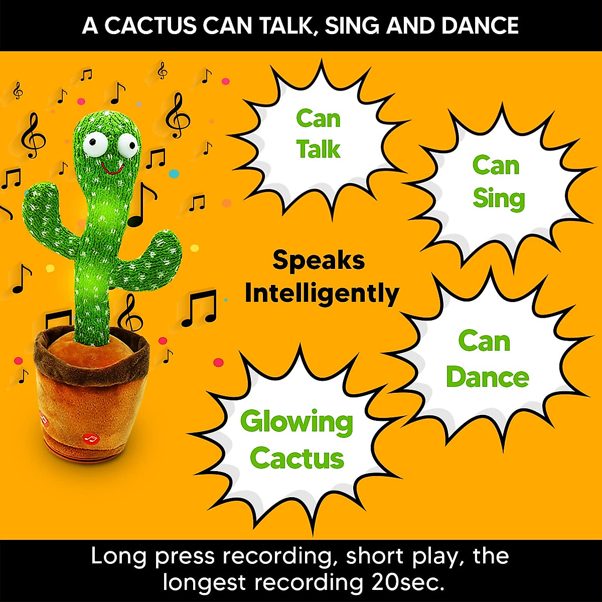 Majesty Trends Dancing Cactus Toy Talking Singing Plush Toy Mimicking Repeats What You Say, Have Recording & 120 Funny Musical Songs Wiggly Dance with Lighting Funny Kids Gift