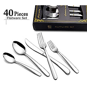 40-Piece Heavy Duty Silverware Set, HaWare Stainless Steel Solid Flatware Cutlery for 8, Modern & Elegant Design for Home/Hotel/Wedding, Mirror Polished and Dishwasher Safe