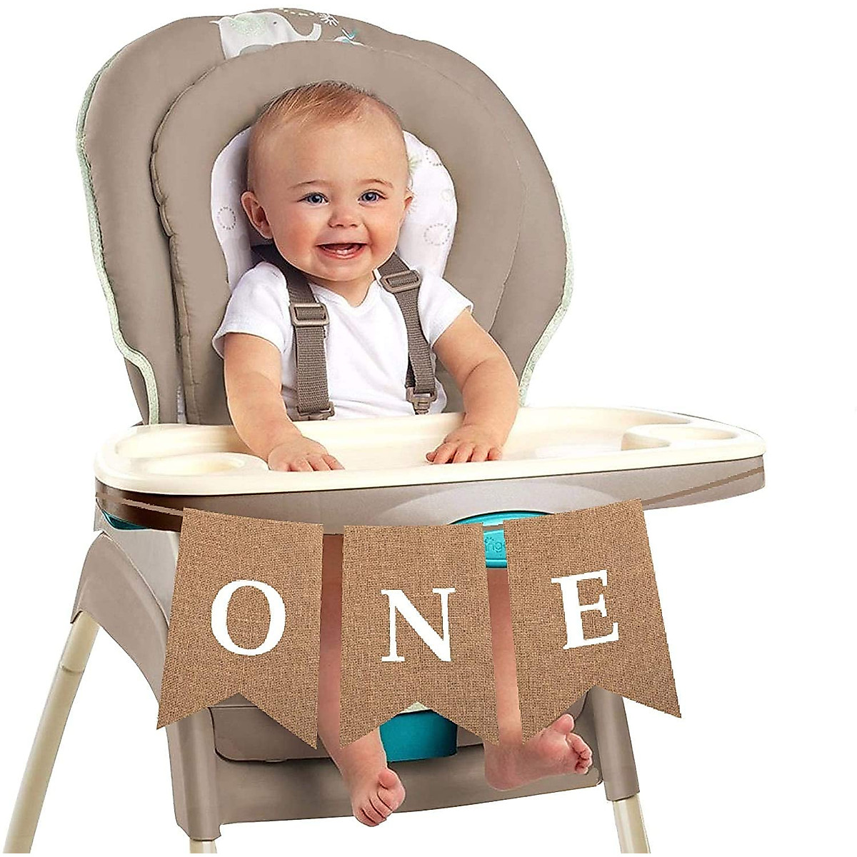 ONE High Chair First Birthday Burlap Banner | First Birthday Party Rustic Theme Decoration for boy or Girl | 1st Birthday Party Supplies | Happy Birthday Banner for Nursery Decor Product Name