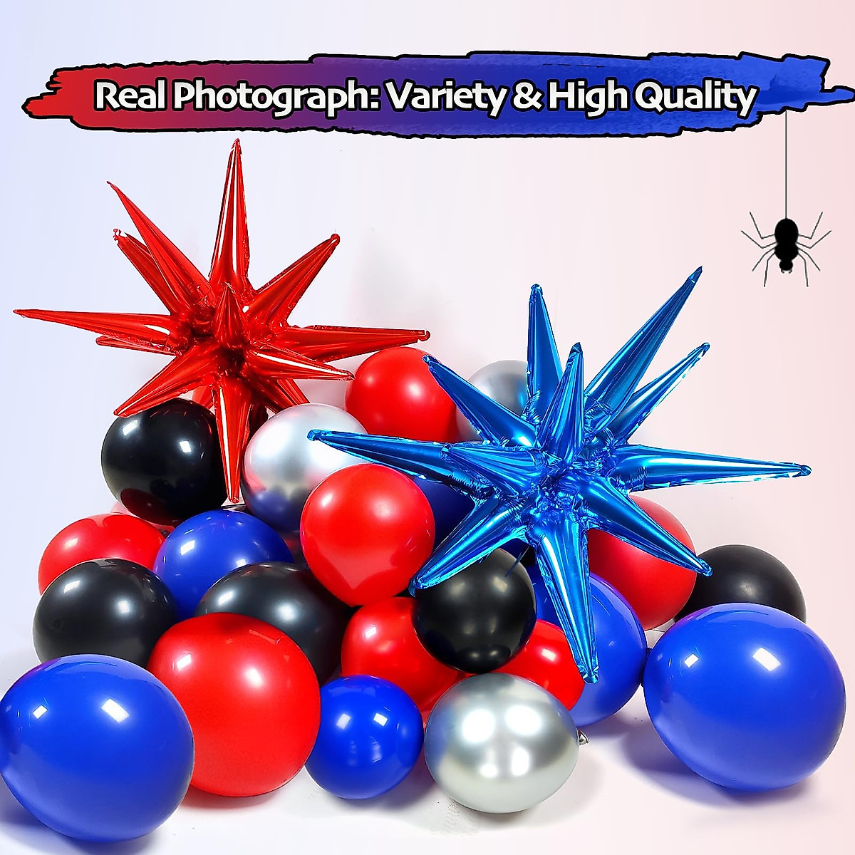 132PCS Black Red and Blue Balloons Arch Garland Kit, Spider Theme Balloon Arch for man with Balloons for Baby Shower Spider Theme Birthday Party Decorations