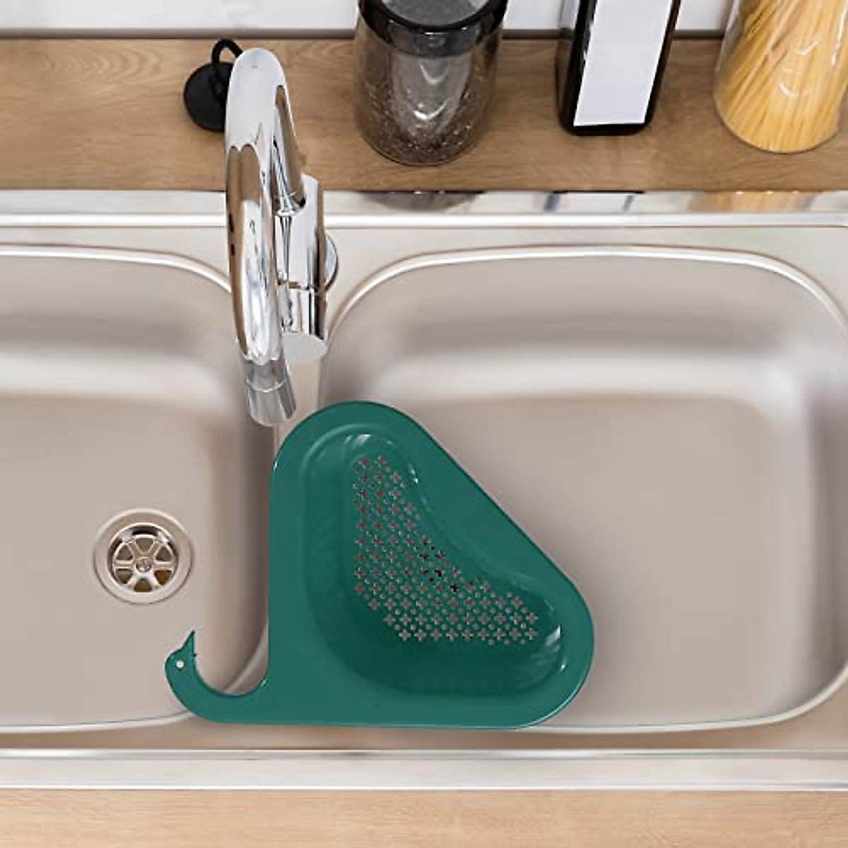 OFCTACK Swan Drain Strainer Basket 2 Pack Plastic Kitchen Garbage Disposal Stopper Sink Corner Accessories for Faucets Diameter Max 1.8 inches, Green