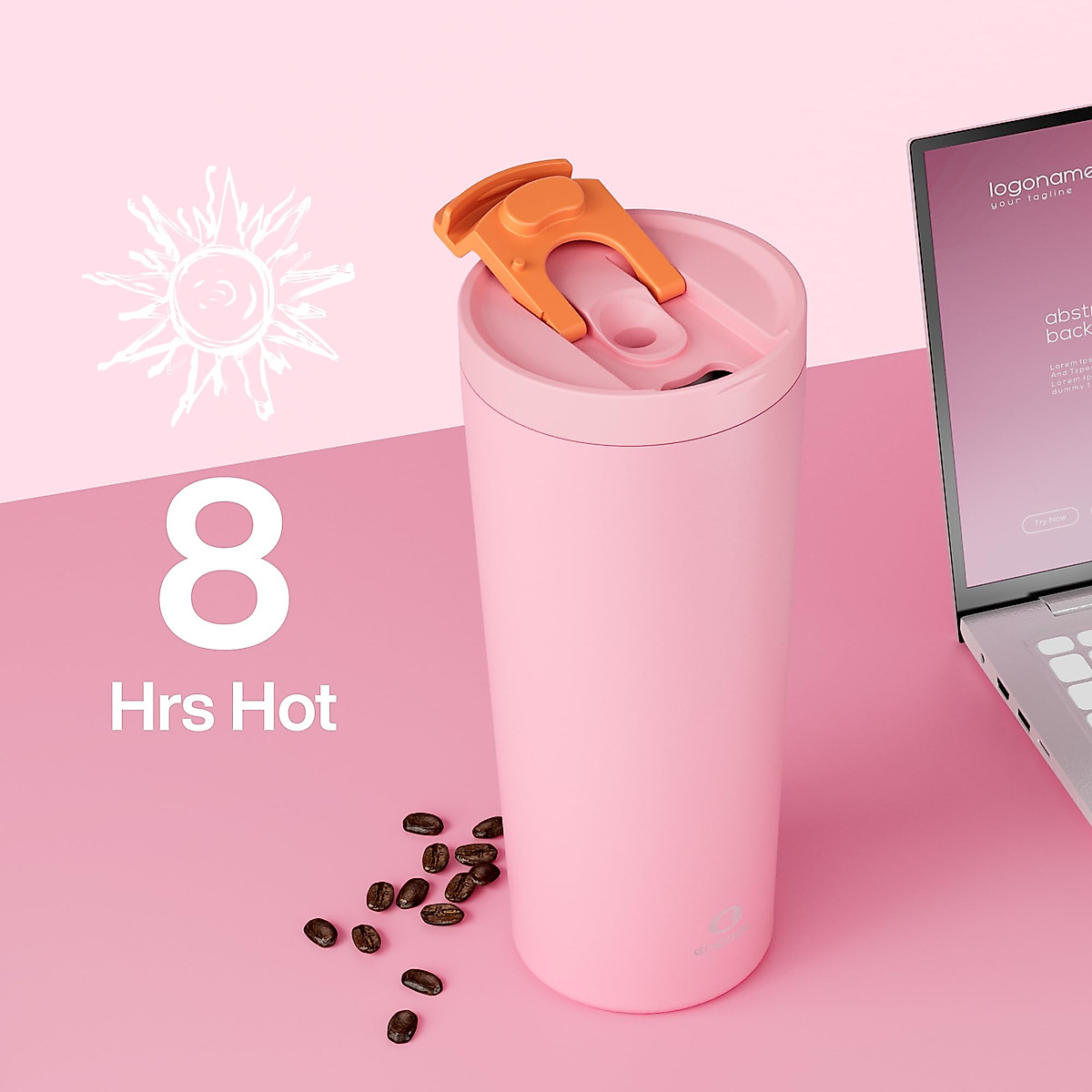 ENCOOL 24 oz Insulated Tumbler with Lid and Straw, 100% Leakproof Travel Coffee Mug, Stainless Steel Coffee Tumbler, Keeps Cold for 24 Hours or Hot for 8 Hours, Car Cup Holder Friendly (Blush)