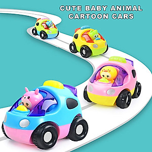 PIIOSER Mini Cartoon Animals Toy Cars for Toddlers, 4 Pack Friction Powered Pull Back Toys Vehicles Play Set for Kids Best Birthday Party Gift for Boys Girls Age 3+ Years Old