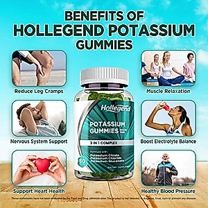 Potassium 3 in 1 Complex Gummies Sugar Free, New Formula with 99mg Potassium Citrate, Potassium Chloride, Potassium Gluconate, Leg Cramps & Muscle Supplements, 120 Chewables