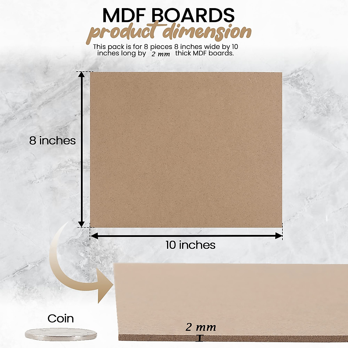 (8-Pack) CalPalmy 8” x 10” MDF Boards - 2mm Thick Boards for Carpentry, Interior Design, Hobby Crafts, and More - with Smooth, Unfinished Sides and Sanded Edges