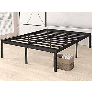 Goltriever King Platform Bed, 18 Inch High Heavy Duty Metal Frame, 4000Lbs Non-Slip Steel Slats Support Bed Frame with Storage, No Box Spring Needed, Easy Assembly, Black