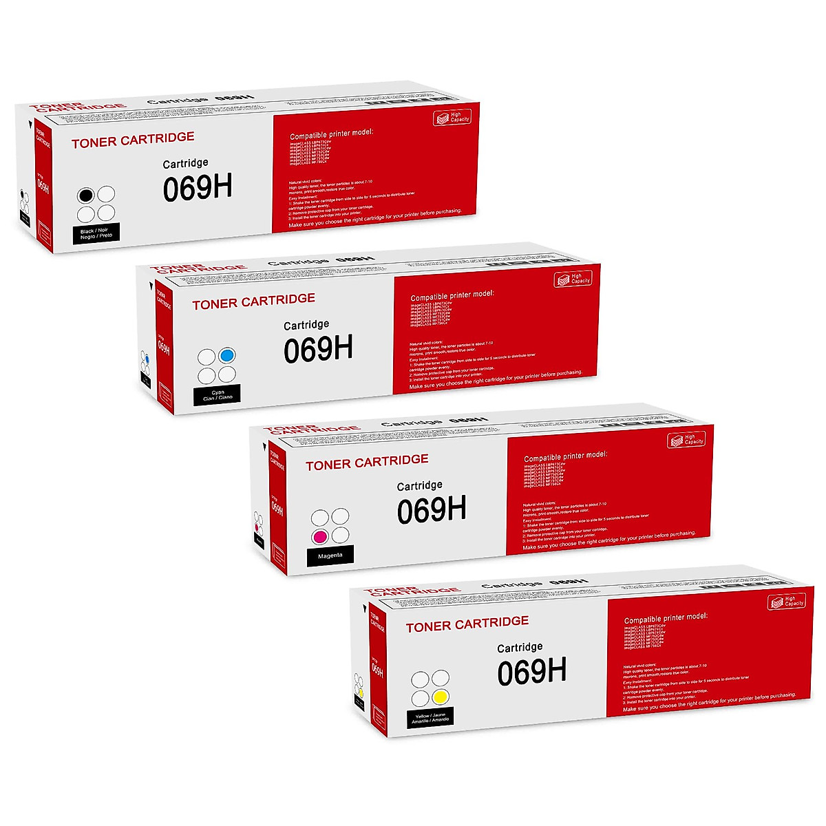 4 Pack 069H BK/C/M/Y Toner Cartridge Compatible 5098C001 5097C001 5095C001 5096C001 Toner Cartridge Replacement for Canon imageCLASS LBP673Cdw LBP674Cx LBP674Cdw MF752Cdw MF753Cdw Printer
