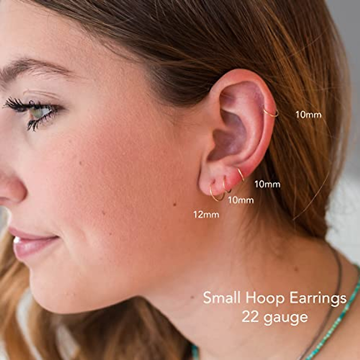 Small Solid 14k Yellow Gold Hoops. Mini Earrings Choose 8mm 10mm or 12mm in 24 Gauge or 22 Gauge 1 pair Minimalist Hypoallergenic Huggie Sleeper Hoop Earrings