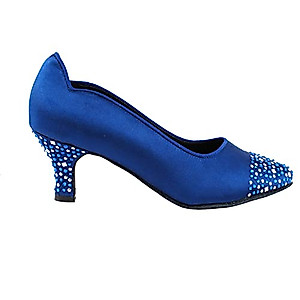 Very Fine Dancesport Shoes - Women Rhinestone Waltz, Tango, Ballroom Dance Shoes - SERA5501-2.5 inch Heel Close Toe (Blue Satin, Size 6)